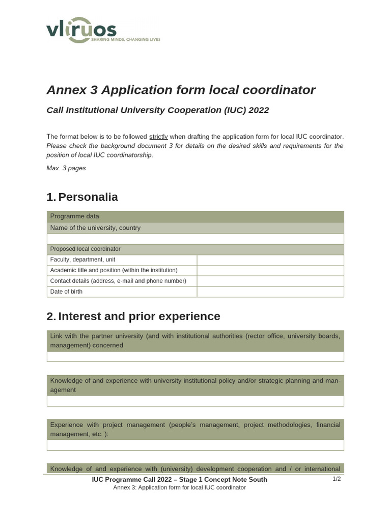 IUC - Annex 3 - Application Form Local Coordination | PDF