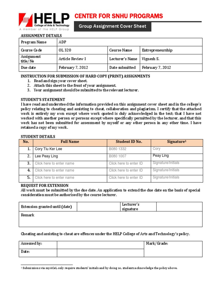 Center For Snhu Programs: Group Assignment Cover Sheet | PDF | Coca ...