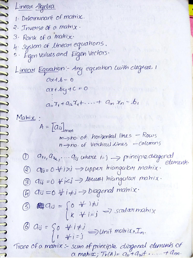 Linear Algebra Lecture Notes | PDF