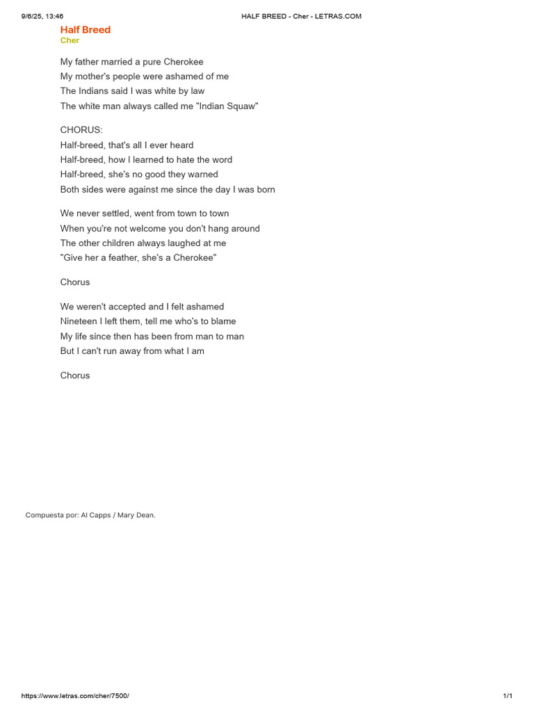 Half Breed - Cher | PDF