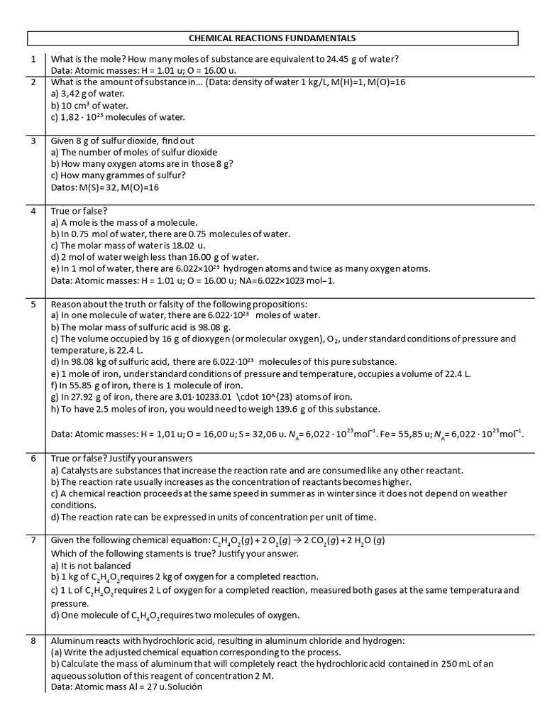 Chemical Reactions and Molar Calculations | PDF | Mole (Unit ...