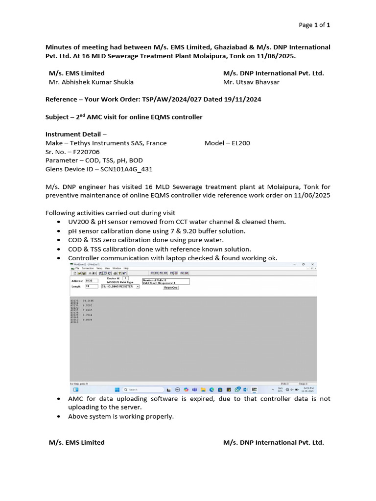 Tonk STP 16 MLD Amc Report 11june2025 | PDF