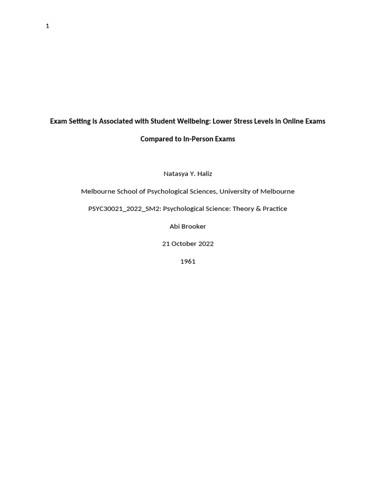 HALIZ 1117990 PSYC30021 2022 SM2 IndividualLabReport | PDF | Well Being ...