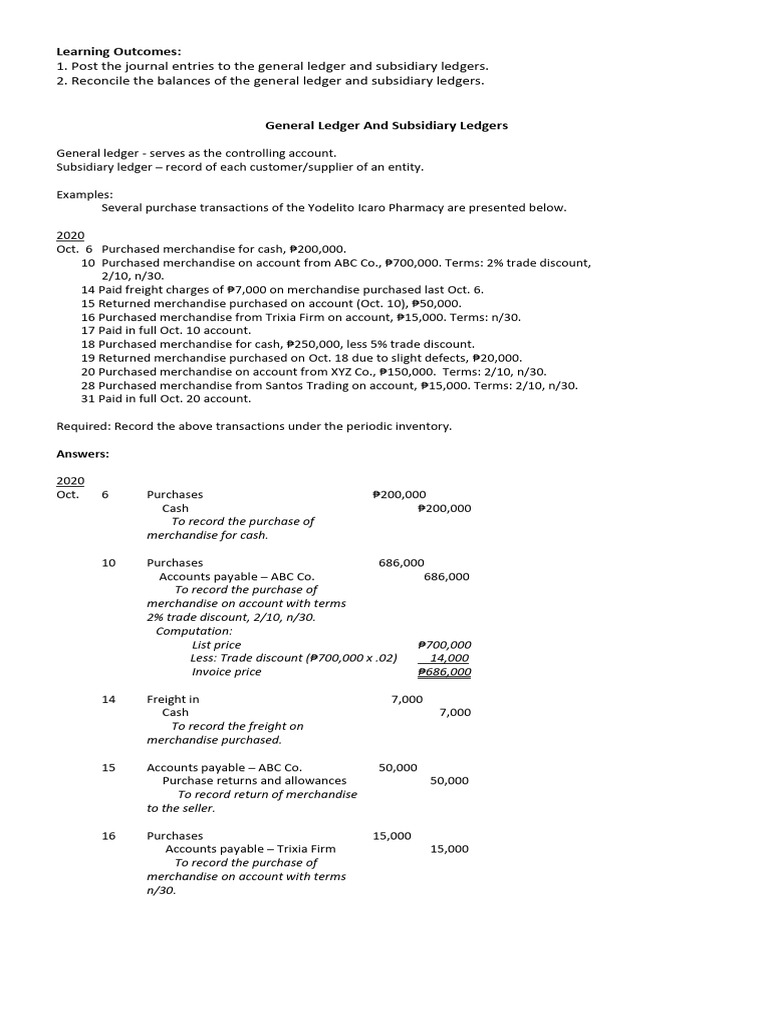 General and Subsidiary Ledger Overview | PDF | Debits And Credits ...