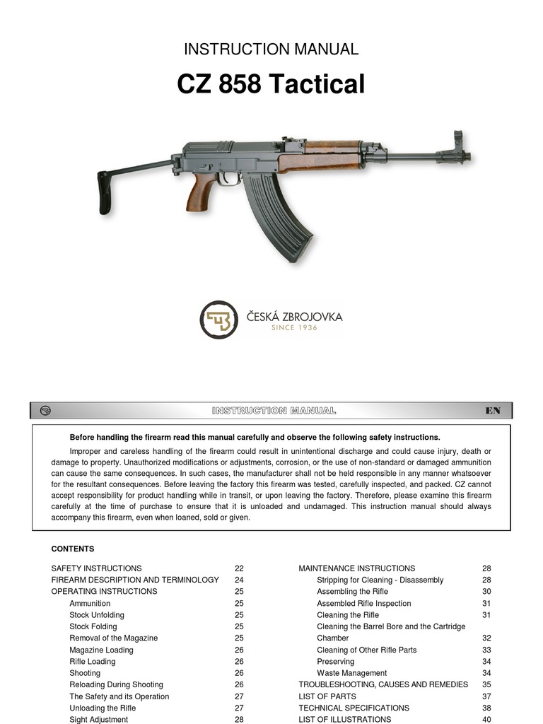 Instruction Manual CZ 858 TACTICAL | PDF | Magazine (Firearms) | Rifle