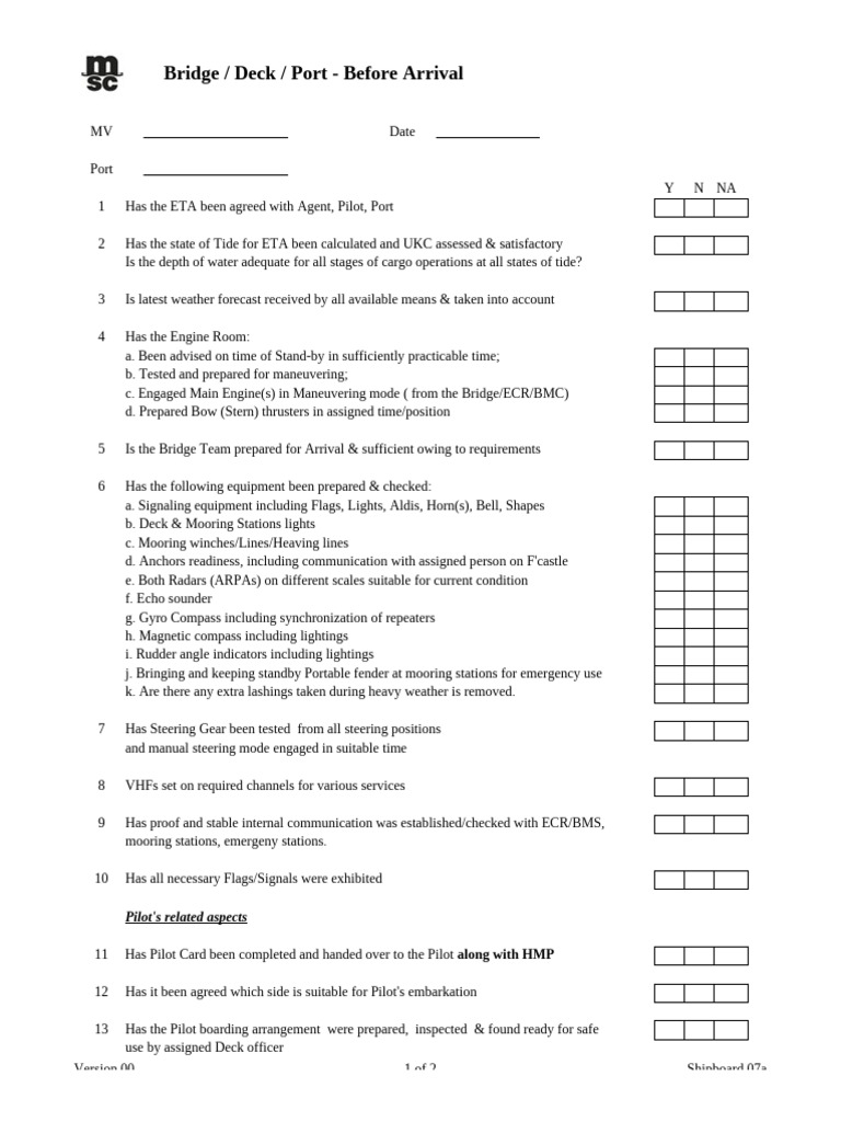 SHIPBOARD 07a - Bridge-Deck-Port - Before Arrival | PDF | Shipping | Ships