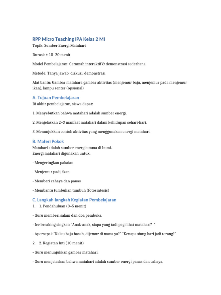 RPP MicroTeaching IPA Kelas2 MI | PDF