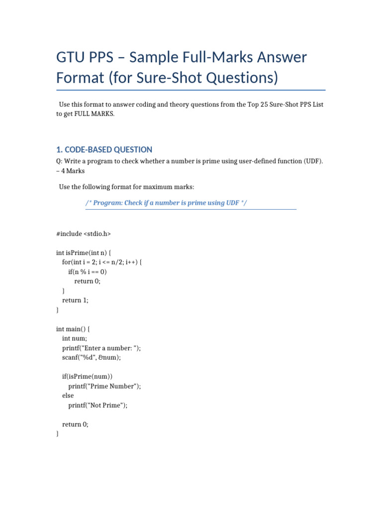 PPS Sample Answer Format Full Marks | PDF