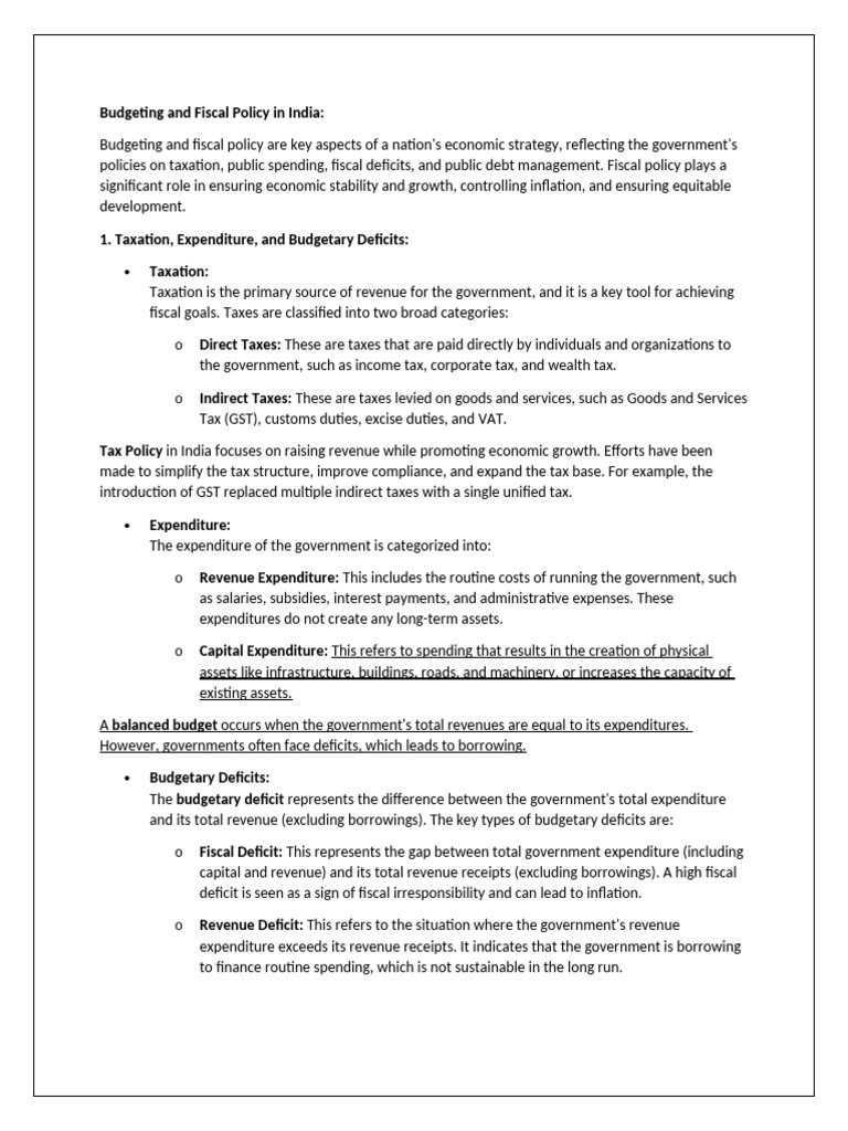 Fiscal Policy and Budgeting in India | PDF | Taxes | Government Budget ...