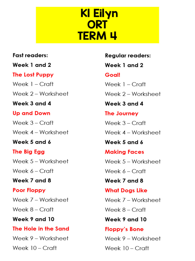 Ort Worksheets Term 4 Week 1 To 10 25th March 2025 | PDF | Animals And ...