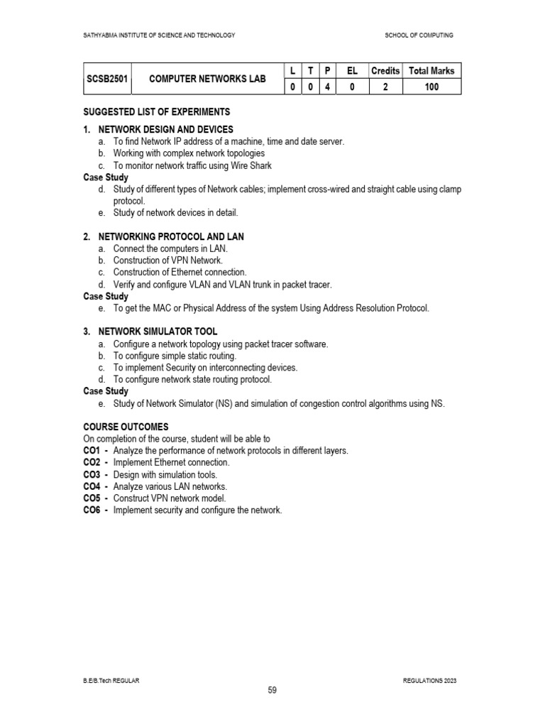 Computer Networks Lab Regulations 2023 | PDF