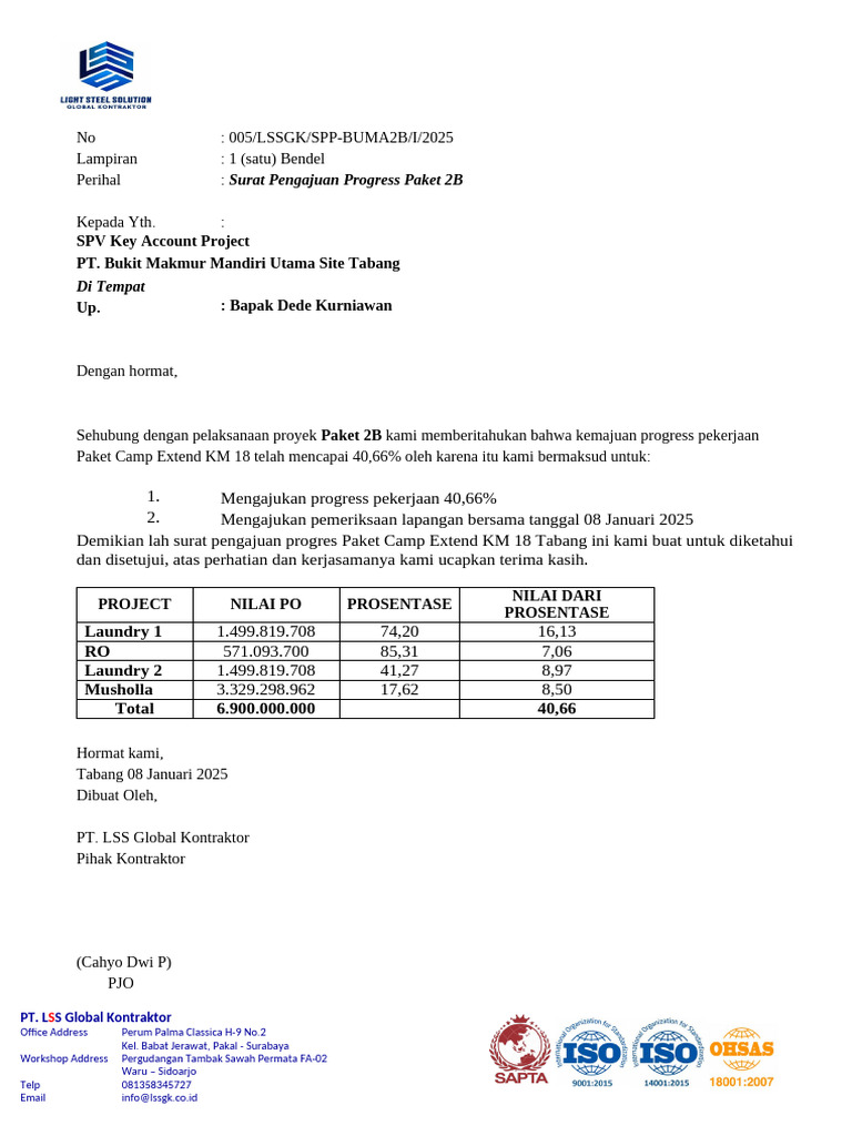 Pengajuan Klaim Progres Paket 2B Ke Lima 10-01-2025 | PDF