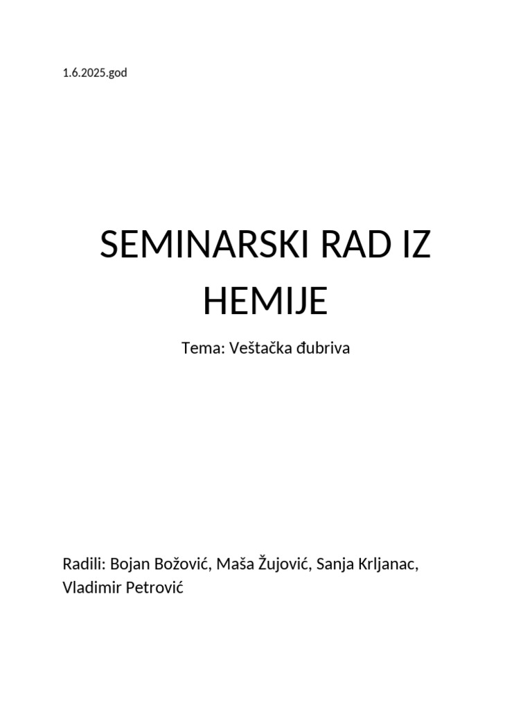Seminarski Rad Hemija | PDF