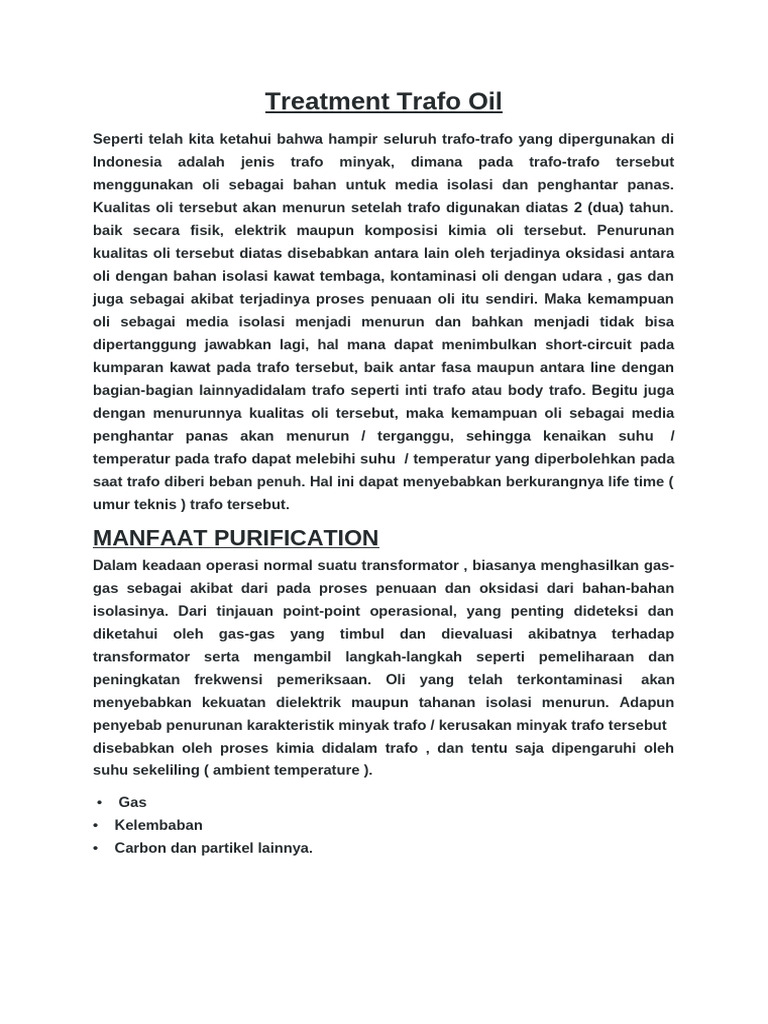 Treatment Trafo Oil | PDF