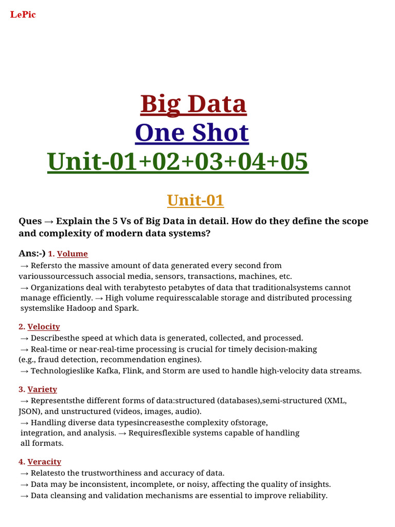 Big Data One Shot | PDF | Apache Hadoop | No Sql