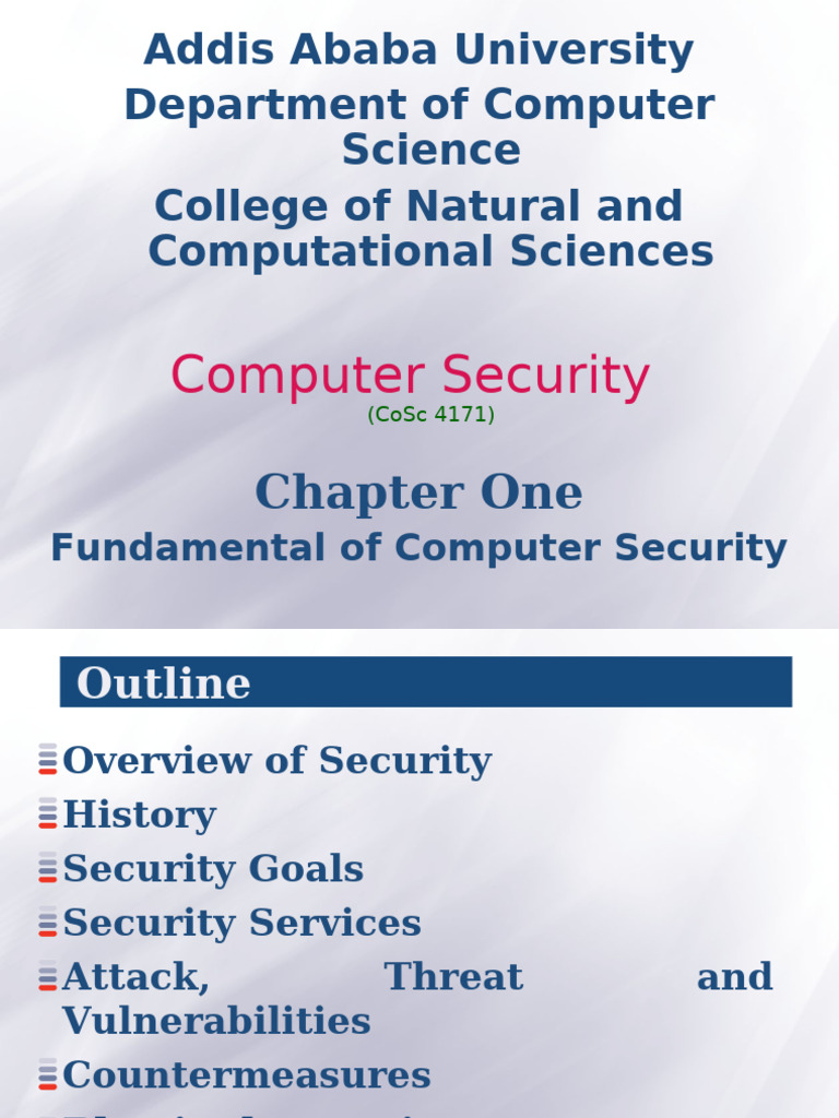 Chapter One - Fundamental of Computer Security | PDF | Denial Of Service Attack | Computer Security