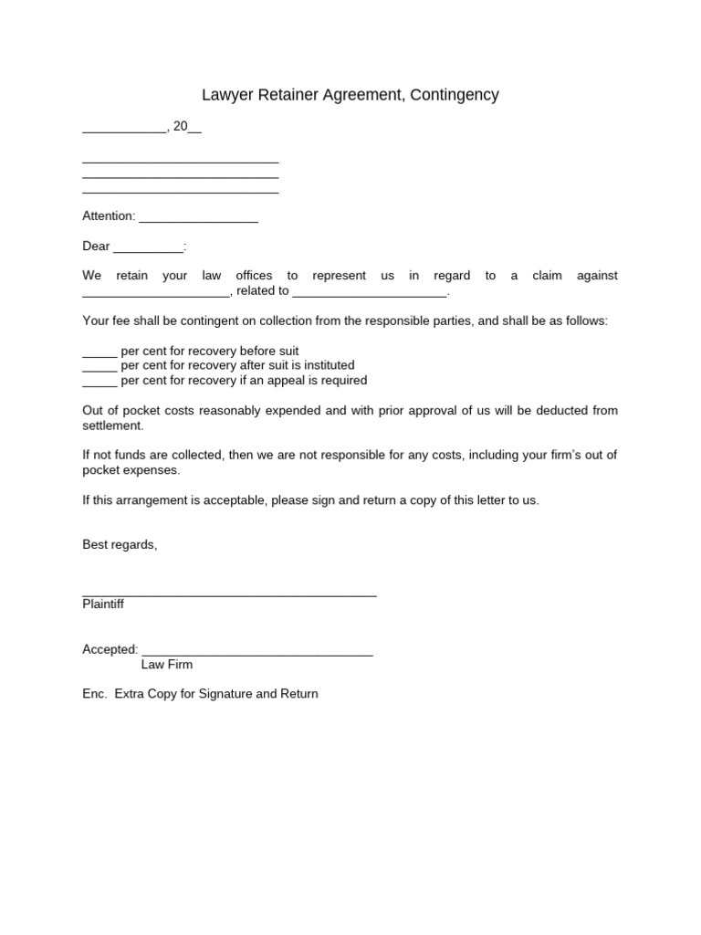 Lawyer Retainer Agreement, Contingency | PDF