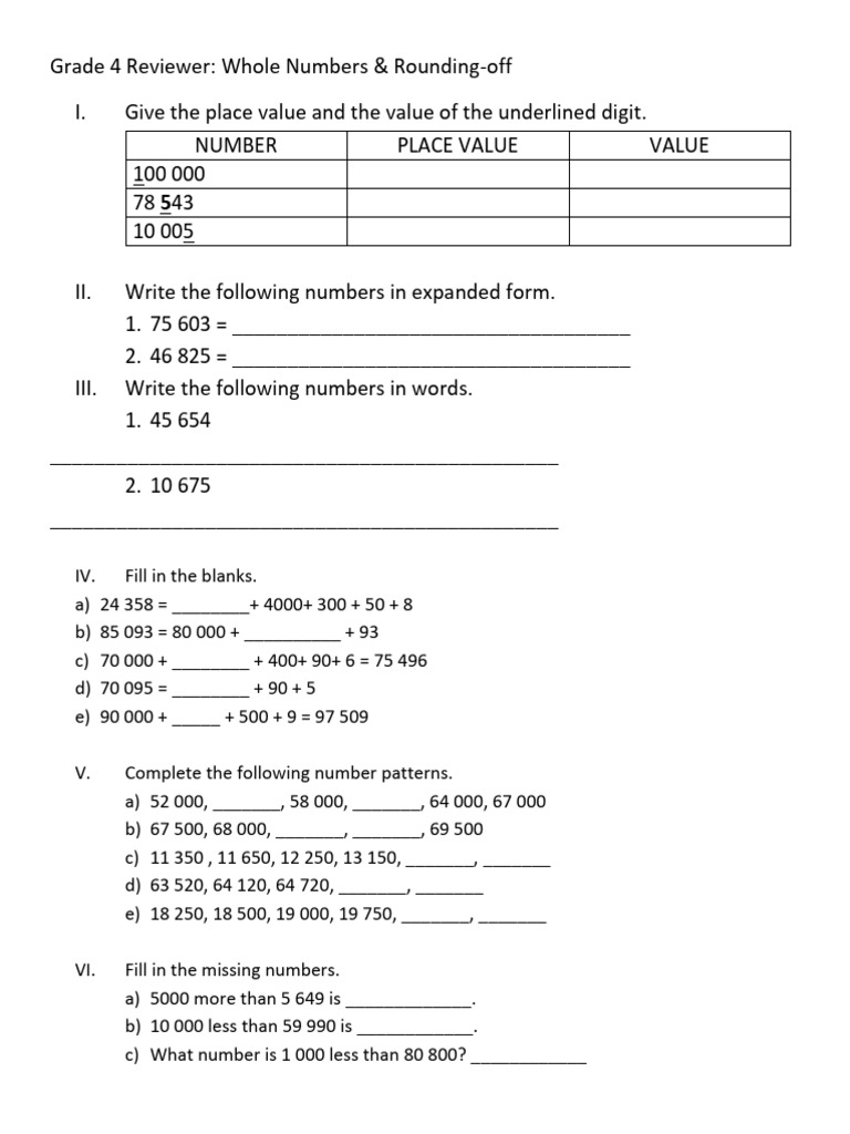 Grade 4 Whole Numbers & Rounding Guide | PDF