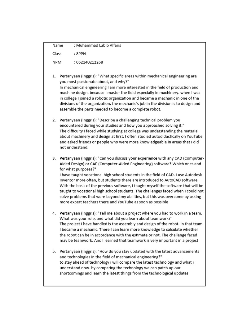 B Inggris Muhammad Labib Alfaris 8PPN | PDF | Engineering | Mechanical Engineering