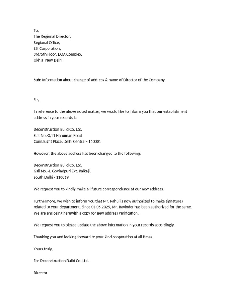 Address Change Notification for ESI | PDF