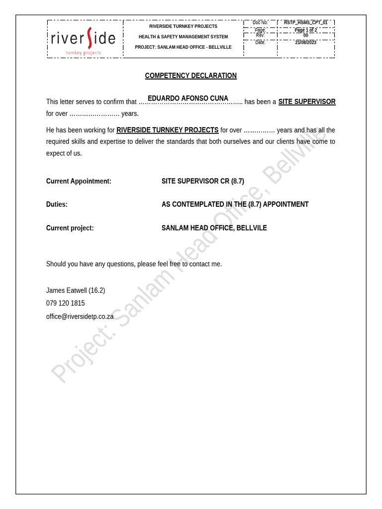 Site Managers - Competency Declarations | PDF