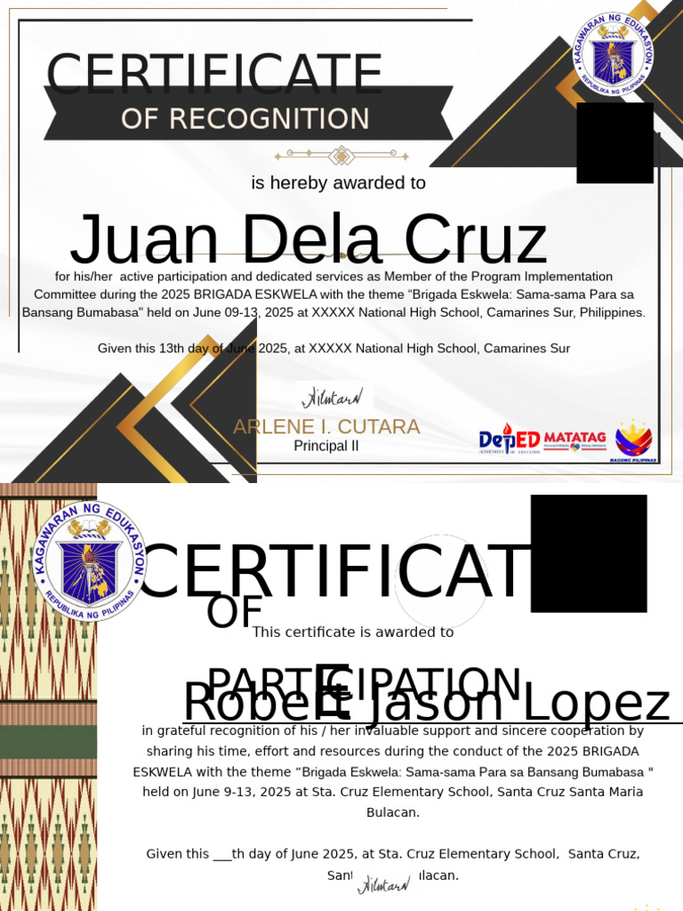 Brigada Eskwela Certificates | PDF