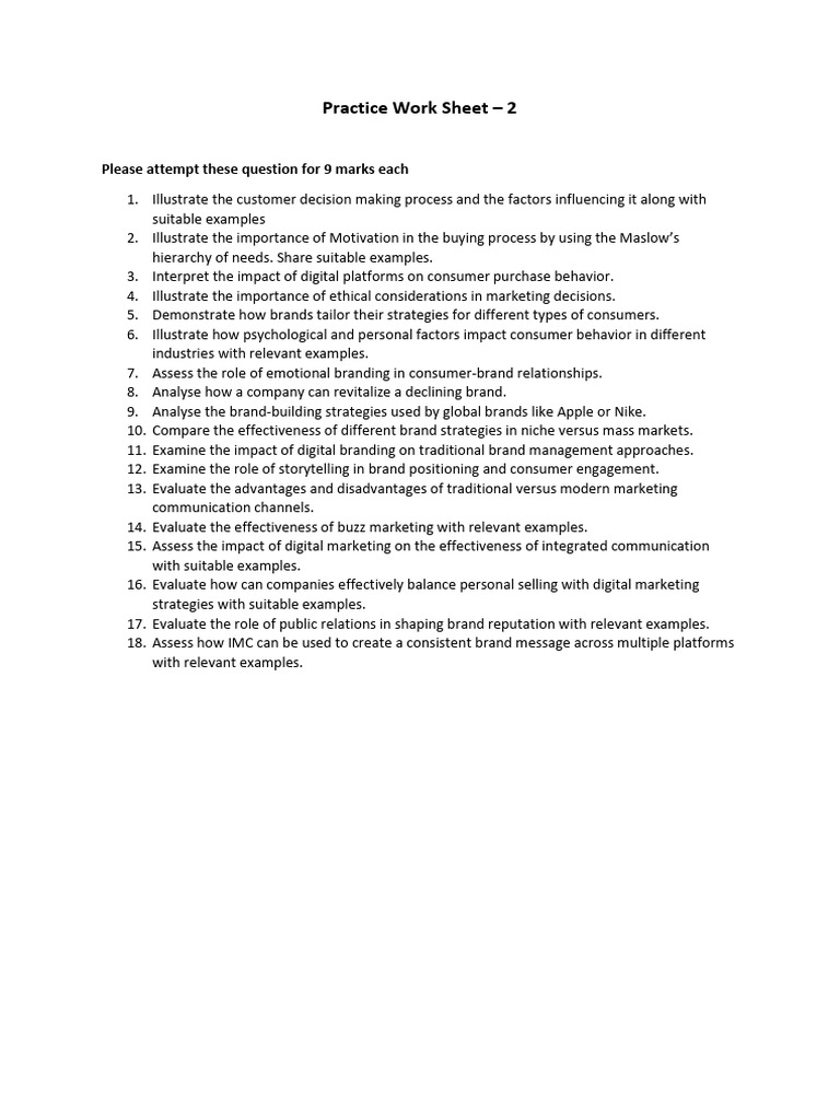 Practice Work Sheet - 2 | PDF