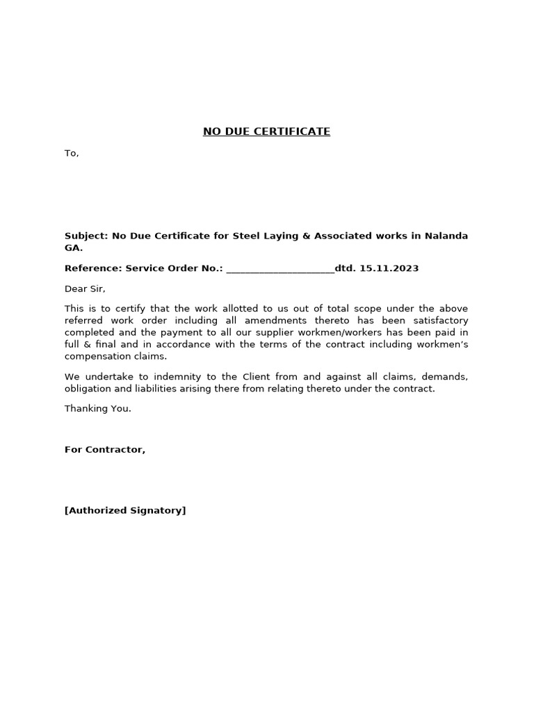 No Due Certificate for Steel Works | PDF