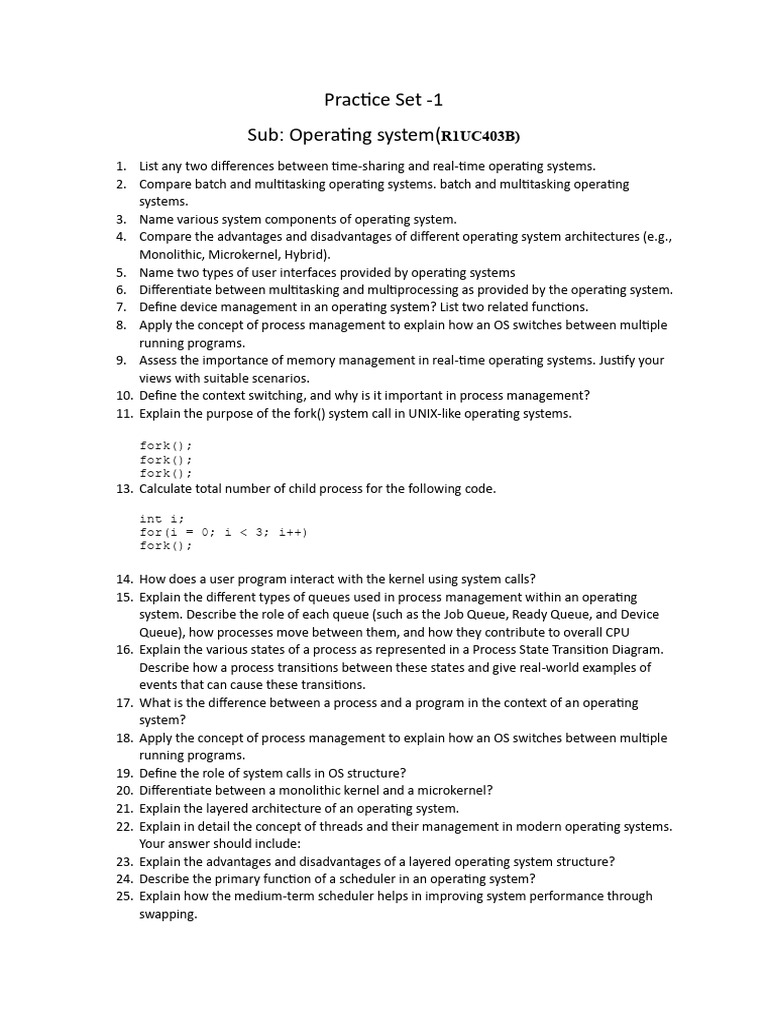 Practice Set Questions 1 Os Pdf Operating System Process 1980