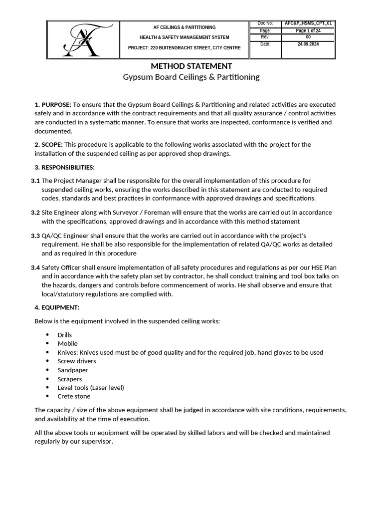 Method Statement - Suspended Ceilings | PDF | Drywall | Paint