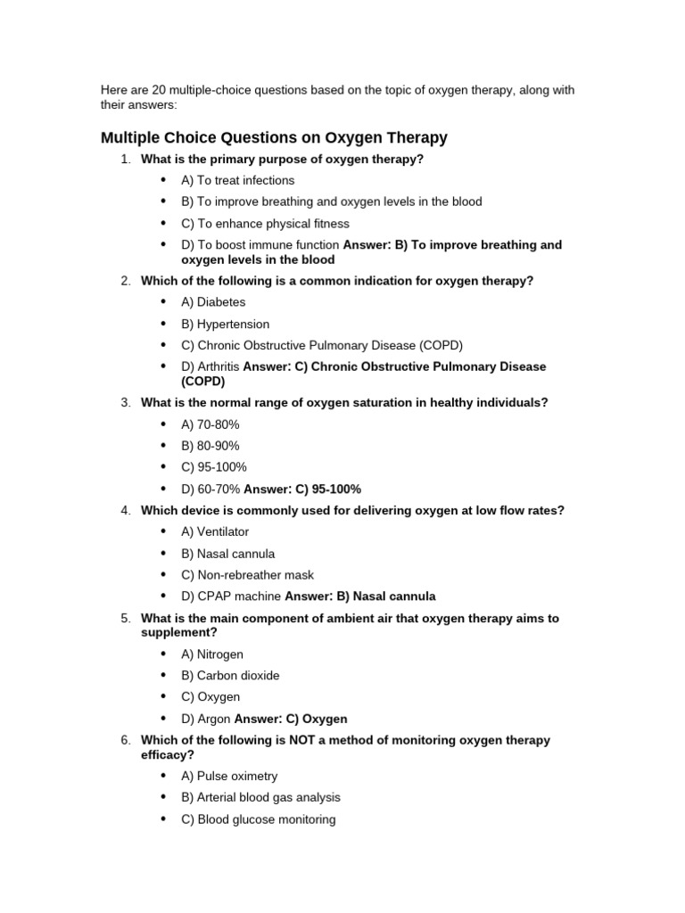 Here Are 20 Multiple-Choice Questions Based On The Topic of Oxygen ...