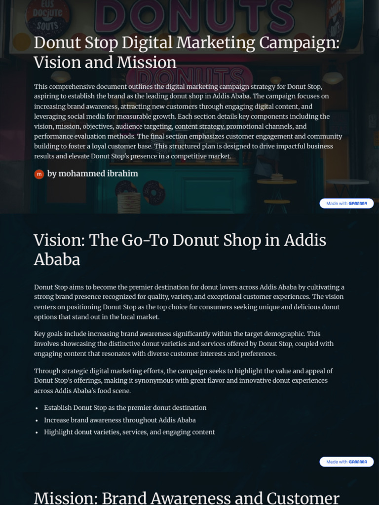Donut Stop Digital Marketing Campaign Vision and Mission | PDF