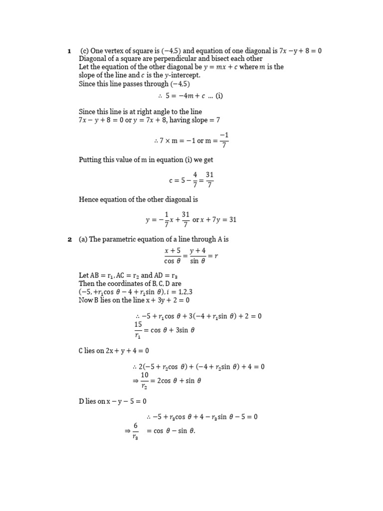 Diagonal and Line Equations in Geometry | PDF | Line (Geometry ...
