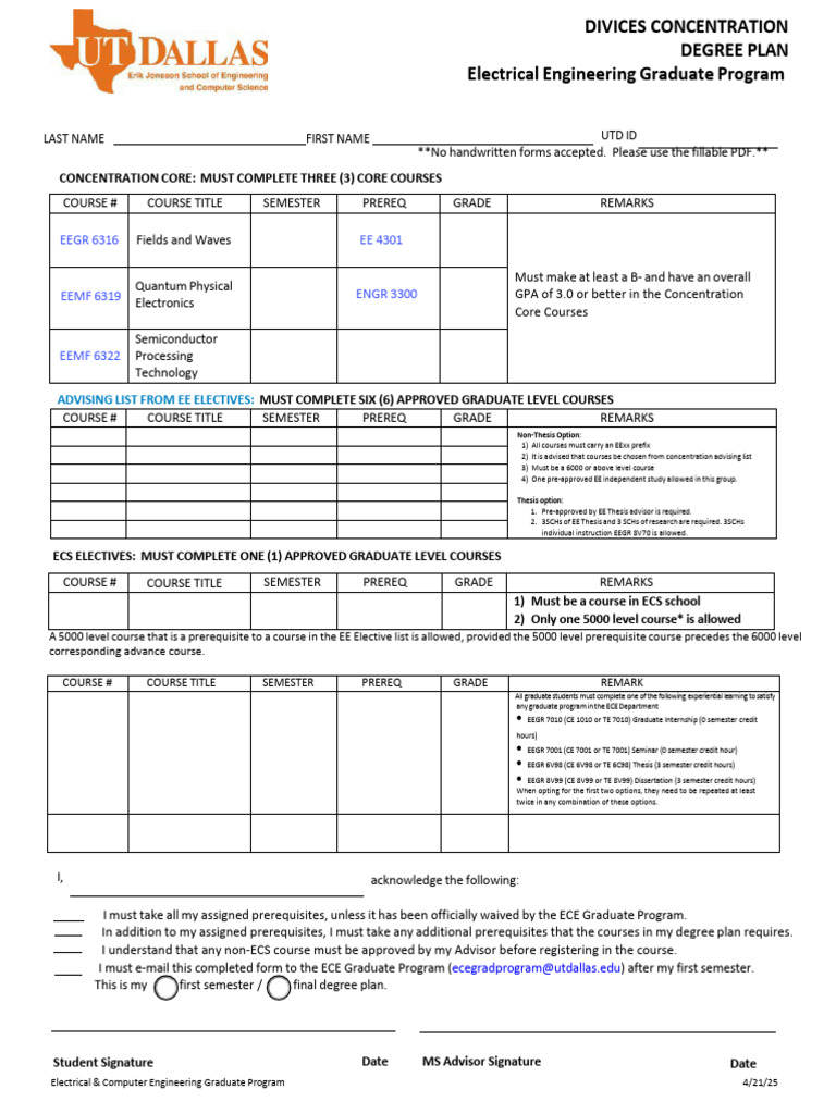 05-4 MS EE Devices Degree Plan | PDF | Thesis | Educational Stages