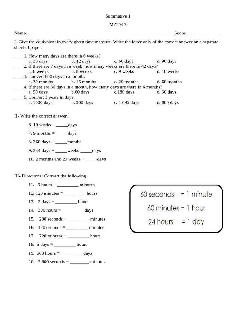 Summative Test Grade 3 | PDF