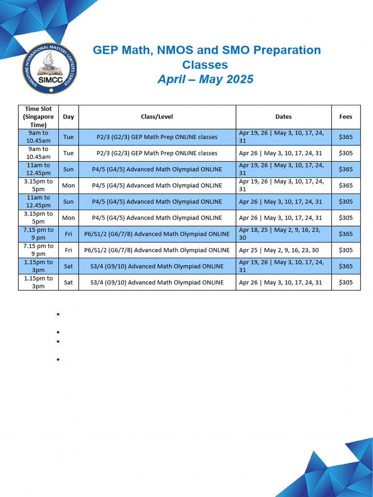 Gep Nmos Smo Prep Classes 2025 | PDF | Learning | Schools