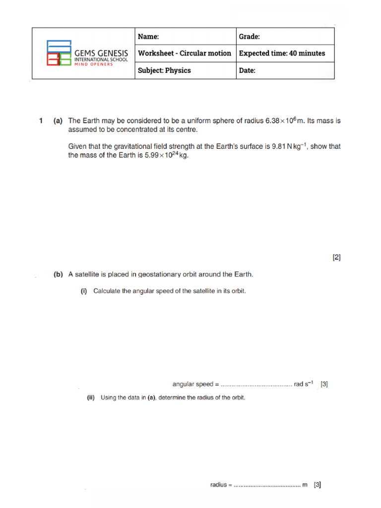 Ch-16 Circular Motion A Level WS | PDF | Orbit | Physics