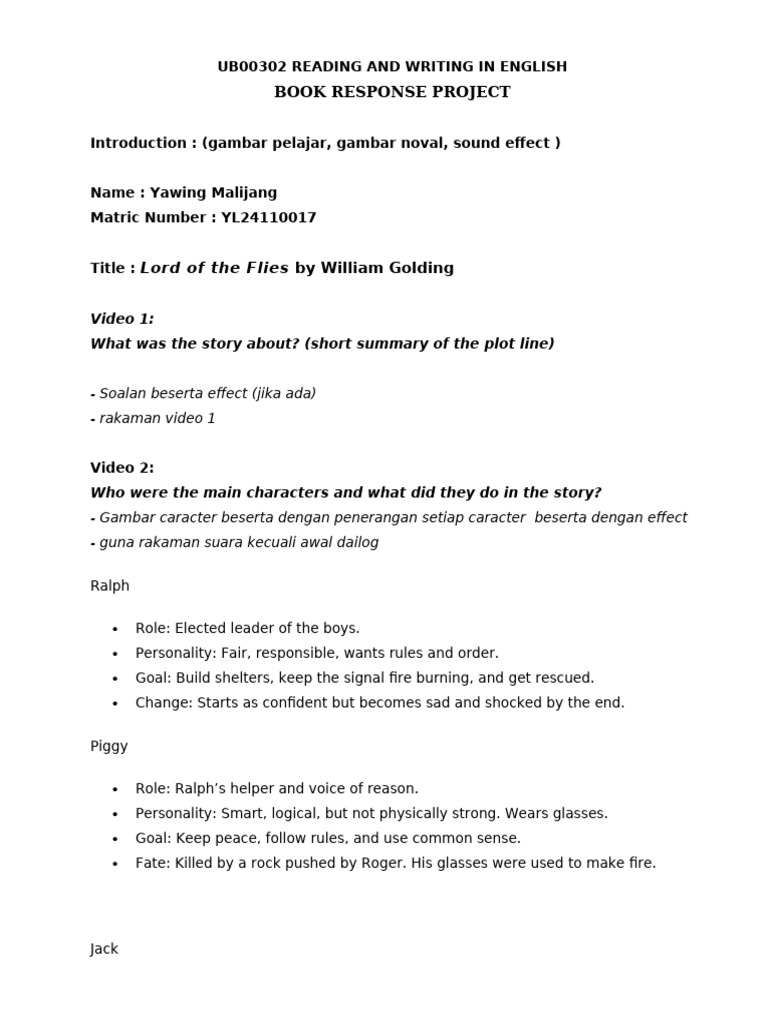 Book Response Project | PDF