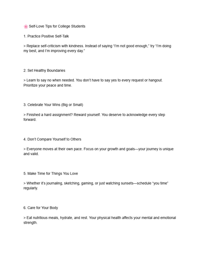 ? Self-Love Tips For College Students | PDF