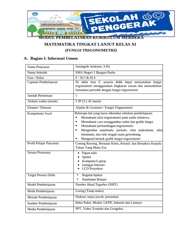 Modul Ajar Fungsi Trigonometri Upload PMM | PDF