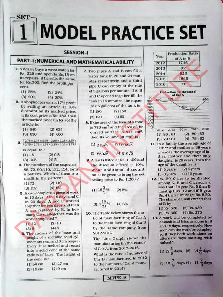 SSC Mts Mock Test Paper 1 | PDF