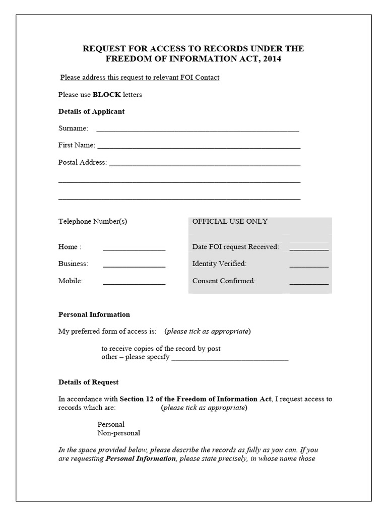 FOI Application Form English1 | PDF | Freedom Of Information Act ...