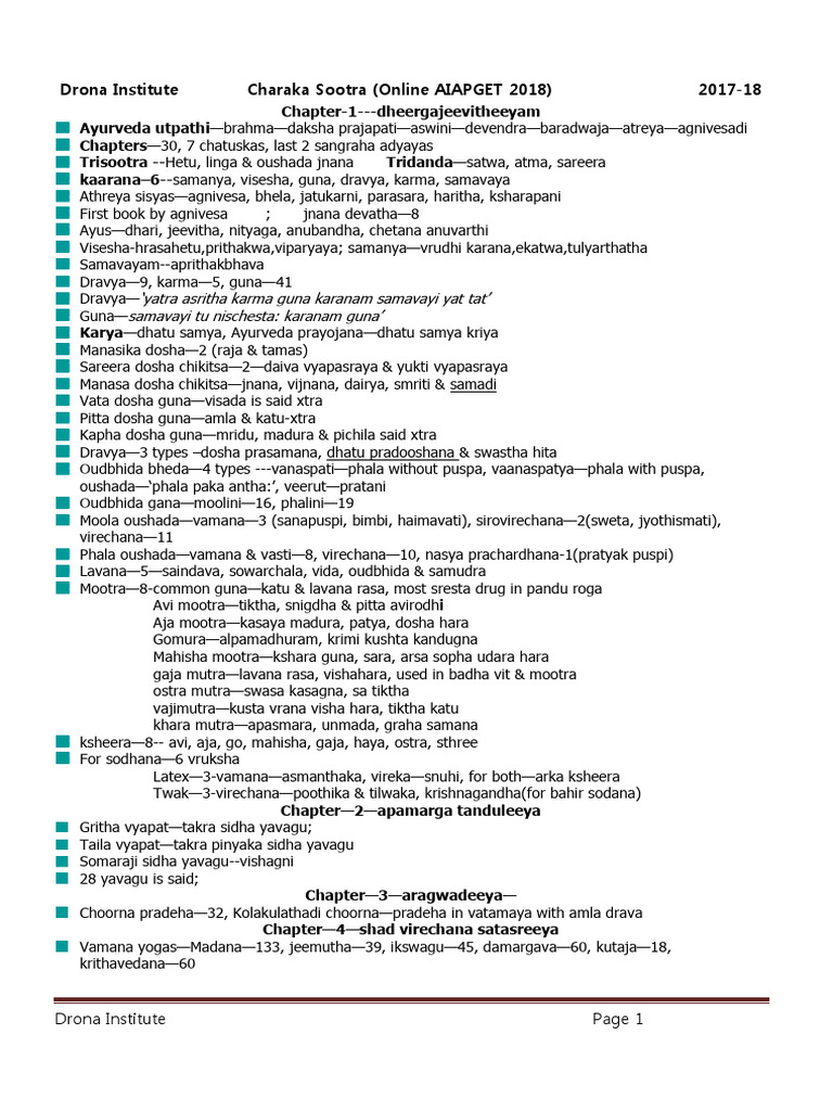 Charaka Sutrasthana Notes | PDF | Ayurveda | Indian Philosophy