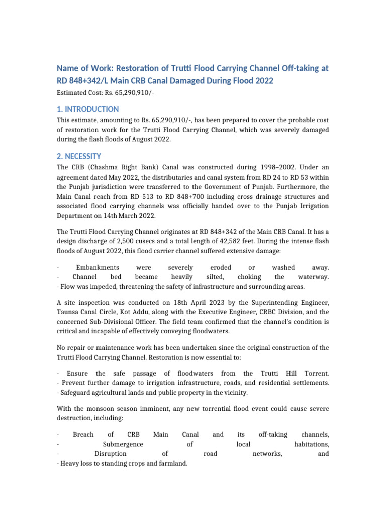 Restoration Trutti Flood Channel Report | PDF | Flood | Canal