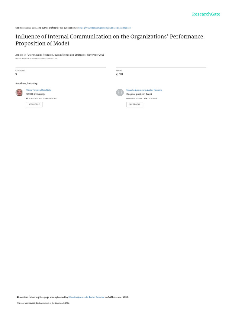 In Uence of Internal Communication On The Organizations' Performance: Proposition of Model | PDF ...