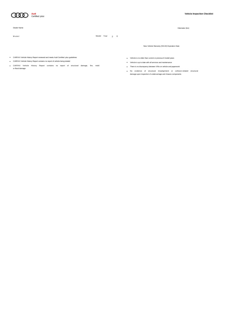 Audi 300-Point Inspection Checklist | PDF | Leak | Car