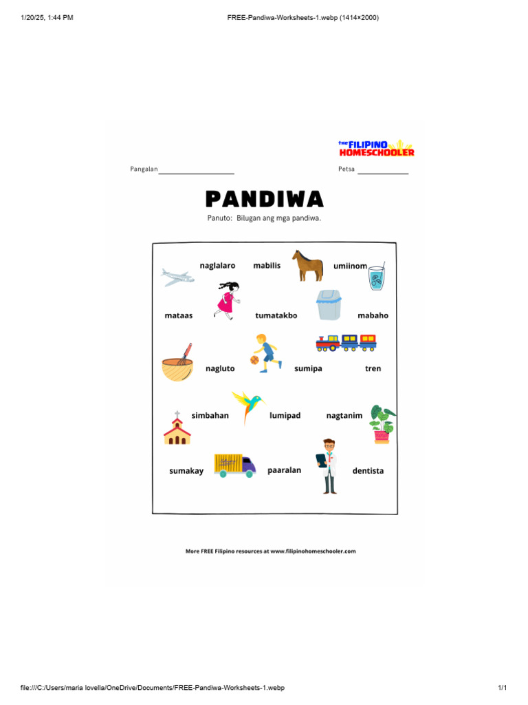 FREE Pandiwa Worksheets 1 | PDF