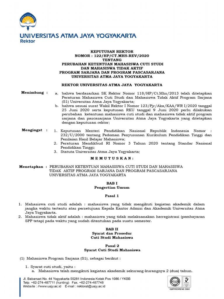 SK Revisi Cuti Studi Mhs Mhs Tidak Aktif S1 S2 | PDF