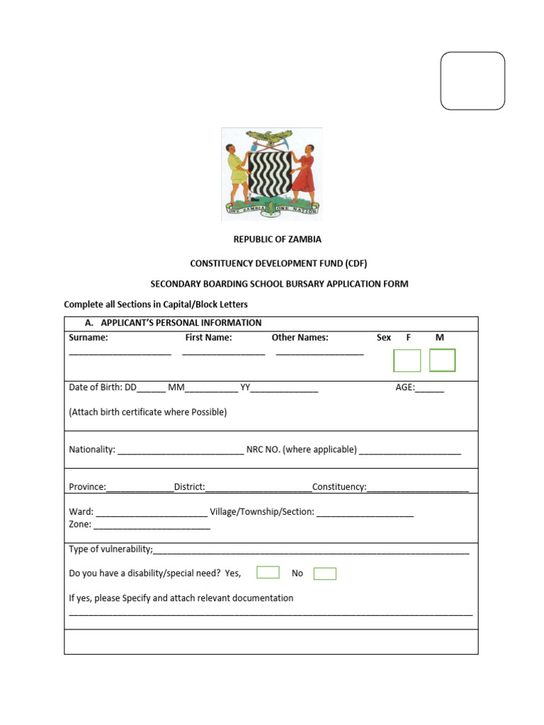 Application Form Secondary Boarding School Bursary | PDF