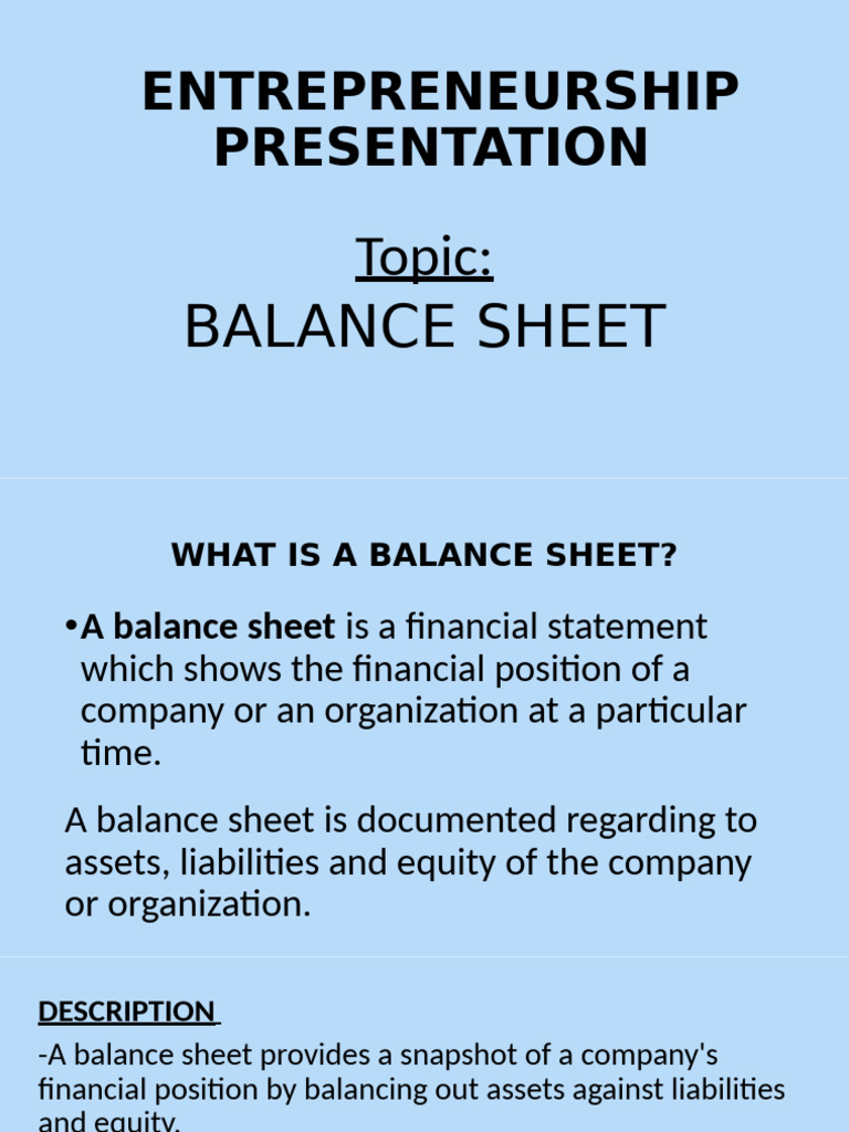 Balance Sheet Presentation | PDF | Equity (Finance) | Balance Sheet